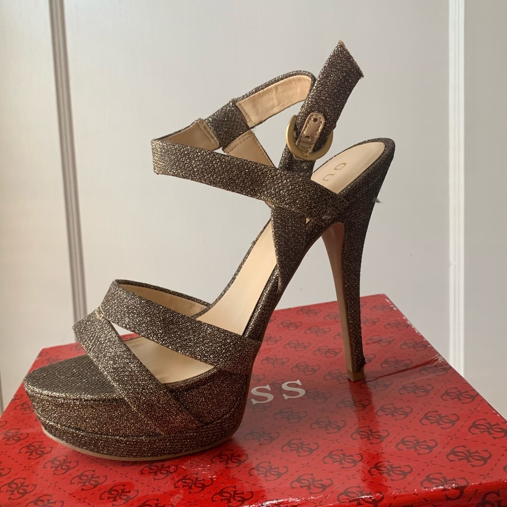 Guess Platform Bronze Gold Heels - Gem
